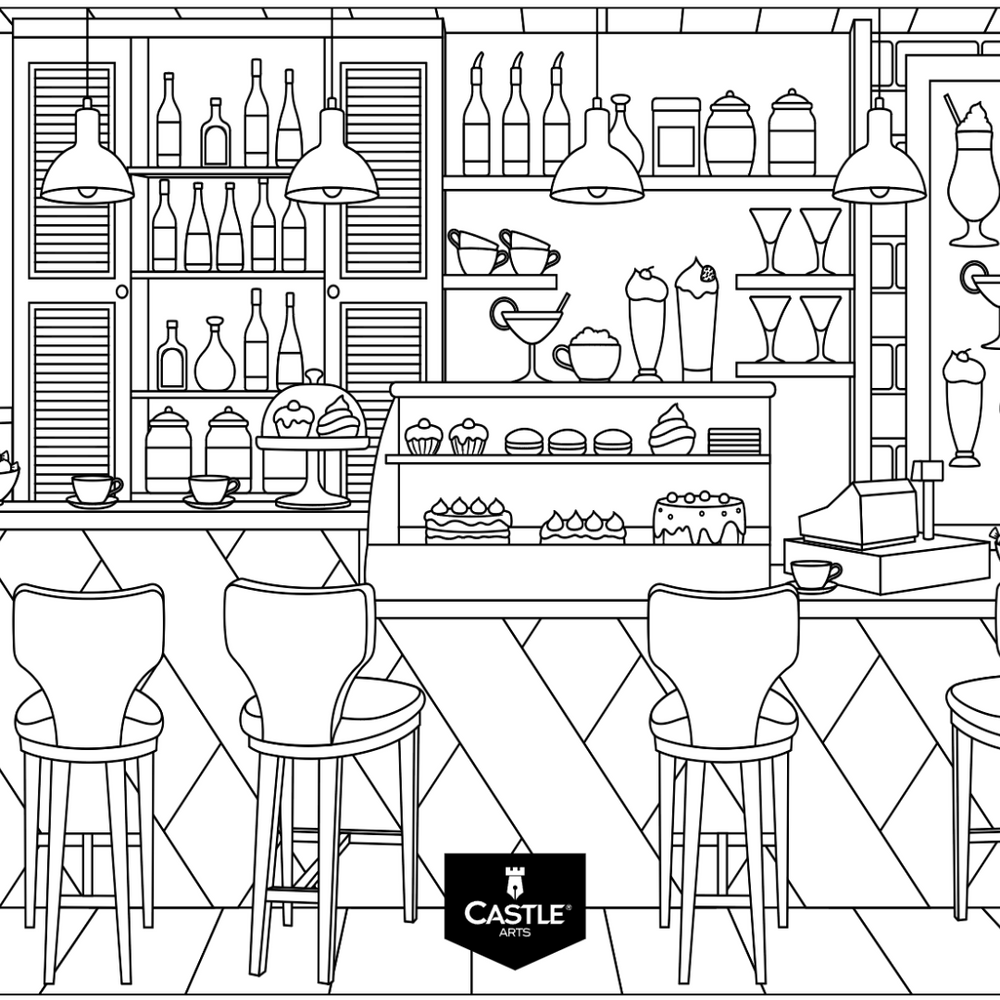 Coffee Shop Colouring Page – Castle Arts