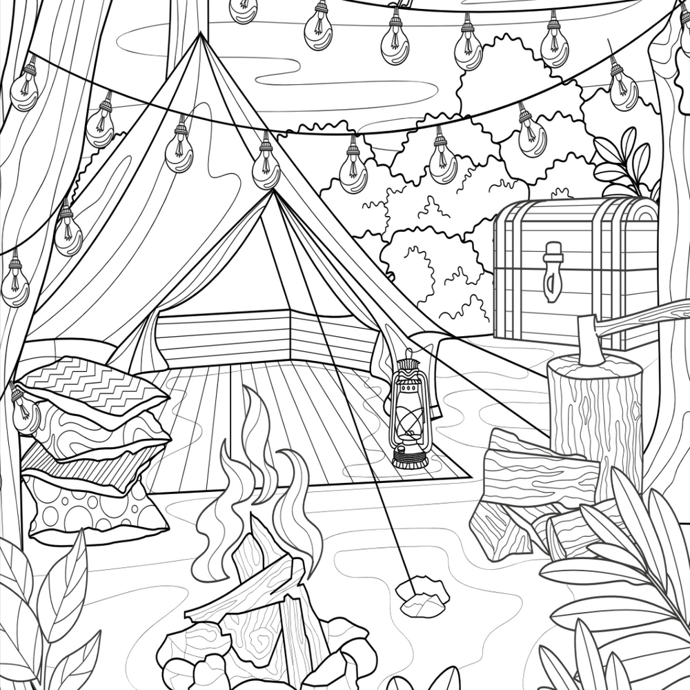 Cosy Camping Colouring Page – Castle Arts