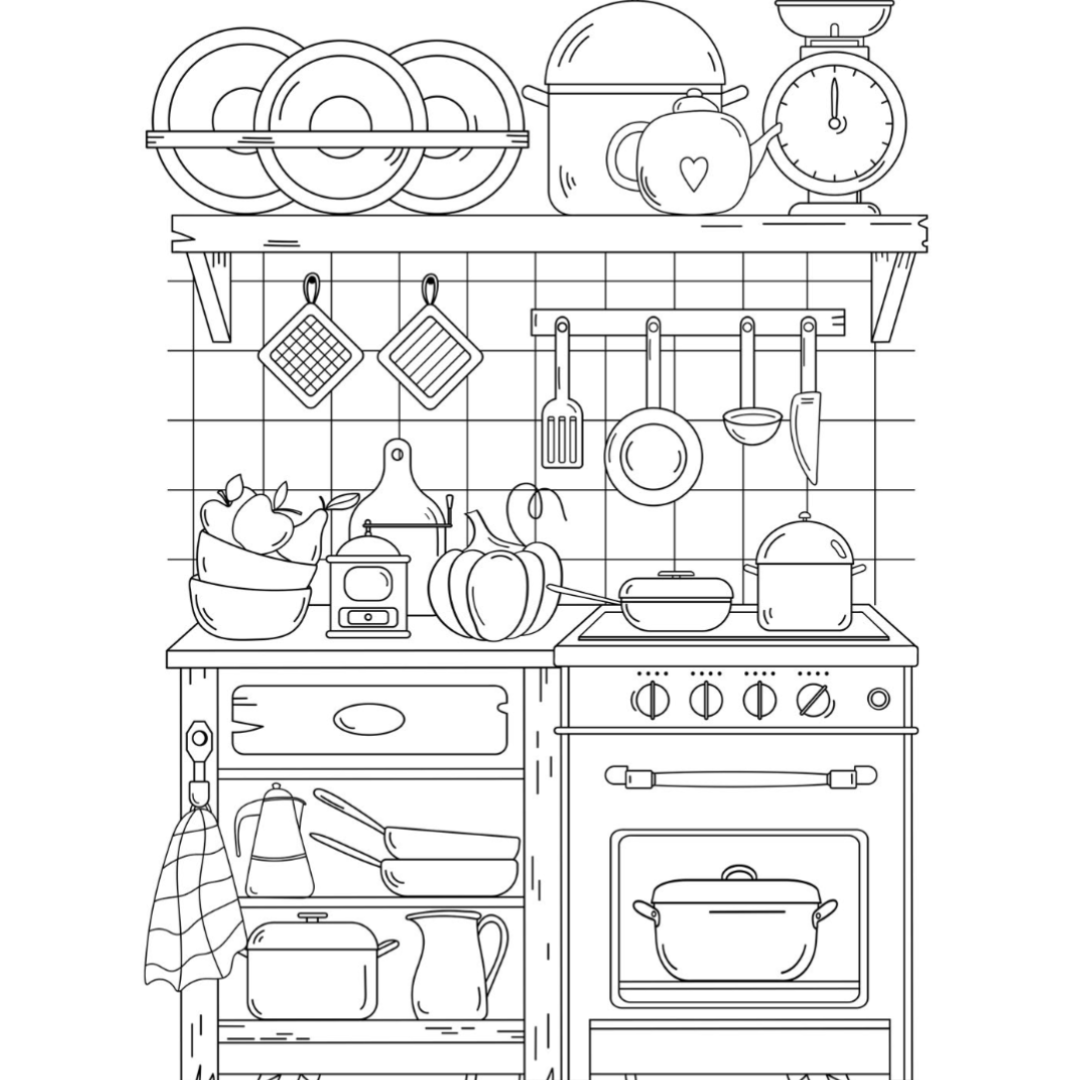 Home Kitchen Colouring Page – Castle Arts