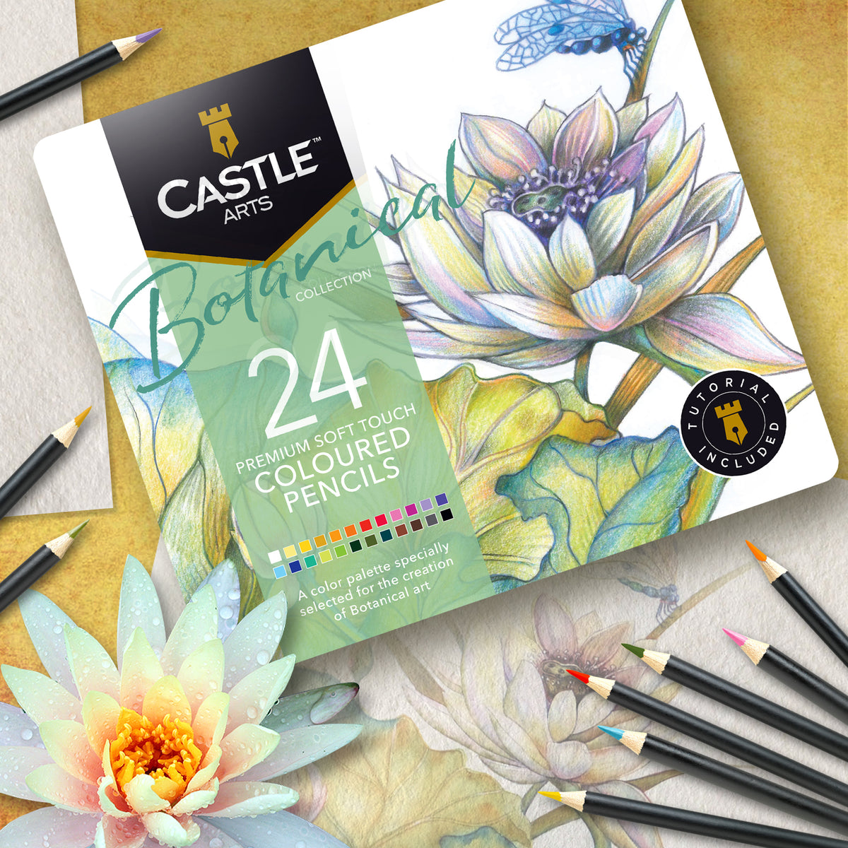 Castle Arts 24 Piece Botanical Coloured Pencil Set in Display Tin