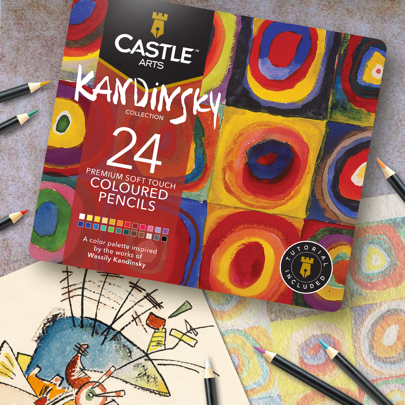 Castle Arts 24 Piece Kandinsky Coloured Pencil Set in Display Tin