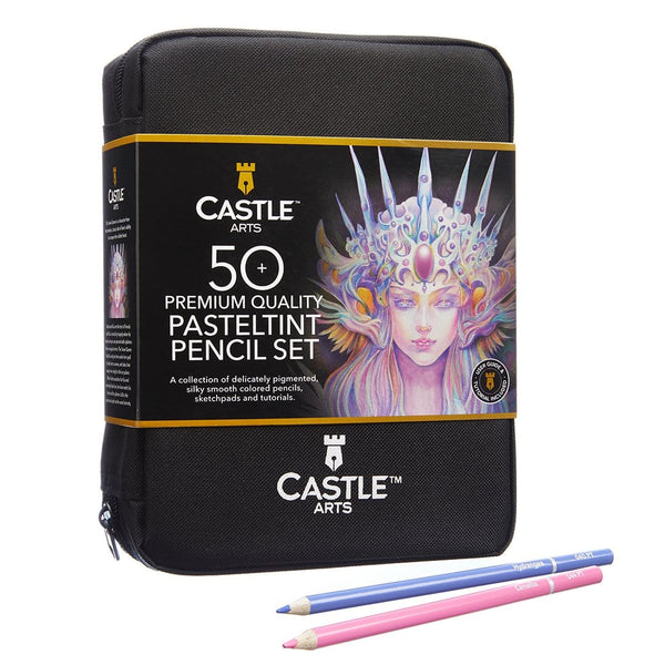 Castle Arts 50 Piece Pasteltint Coloured Pencil Set in Zip Up Case